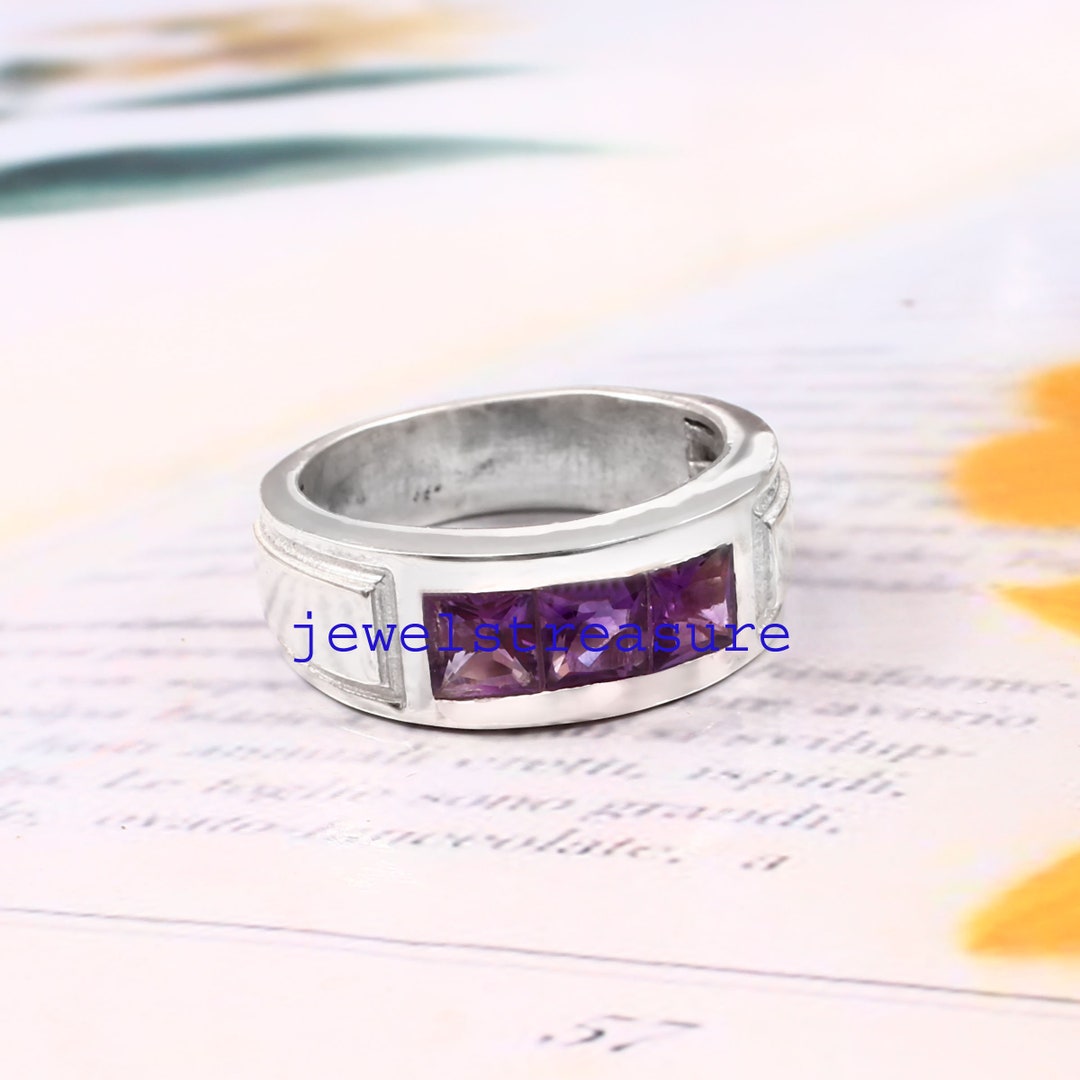 Amethyst Men's Ring, Silver Men Ring, Amethyst Stone Ring, Amethyst ...