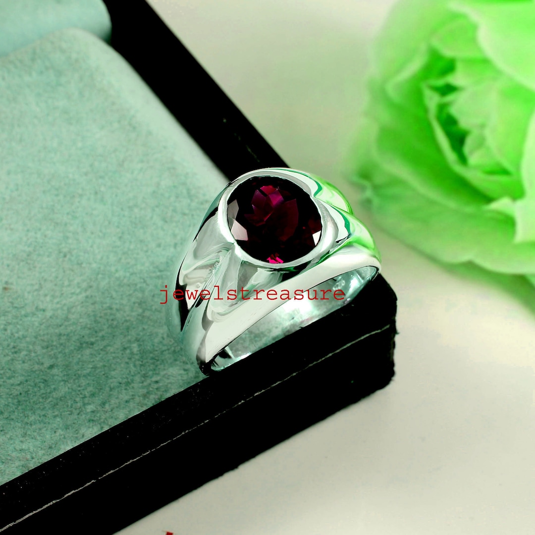 Garnet Ring, Silver Ring for Men, Birth Stone Men Ring, Natural Garnet ...