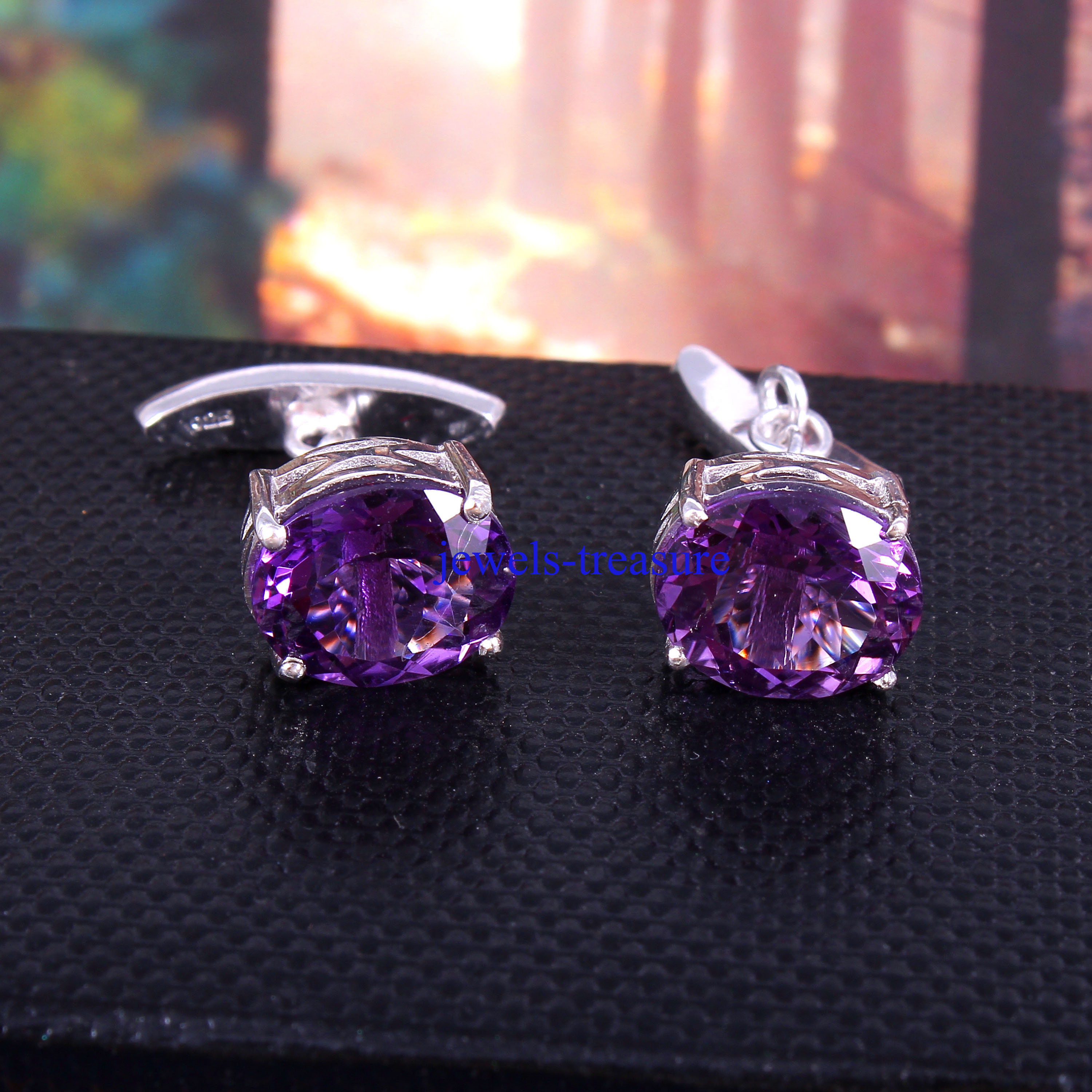Amethyst Cufflinks Silver Men Cufflinks Amethyst Stone - Etsy UK