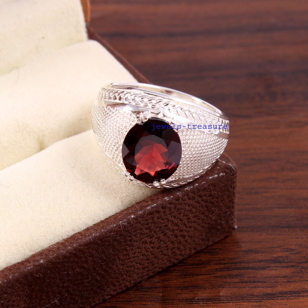 Garnet Men Ring Silver Men Ring Birth Stone Ring Art Deco - Etsy