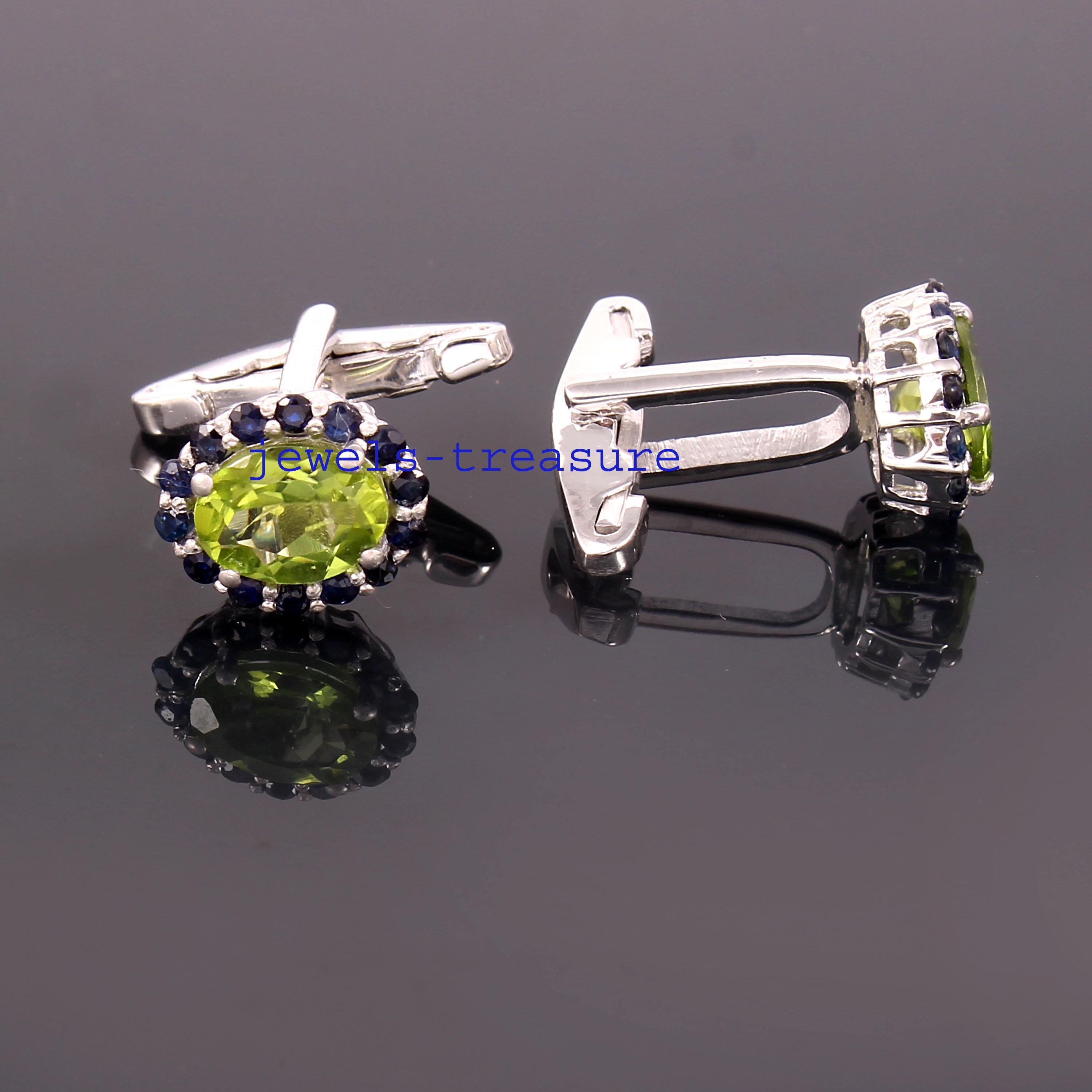 925 Sterling Silver Cufflinks for Men Natural Peridot - Etsy