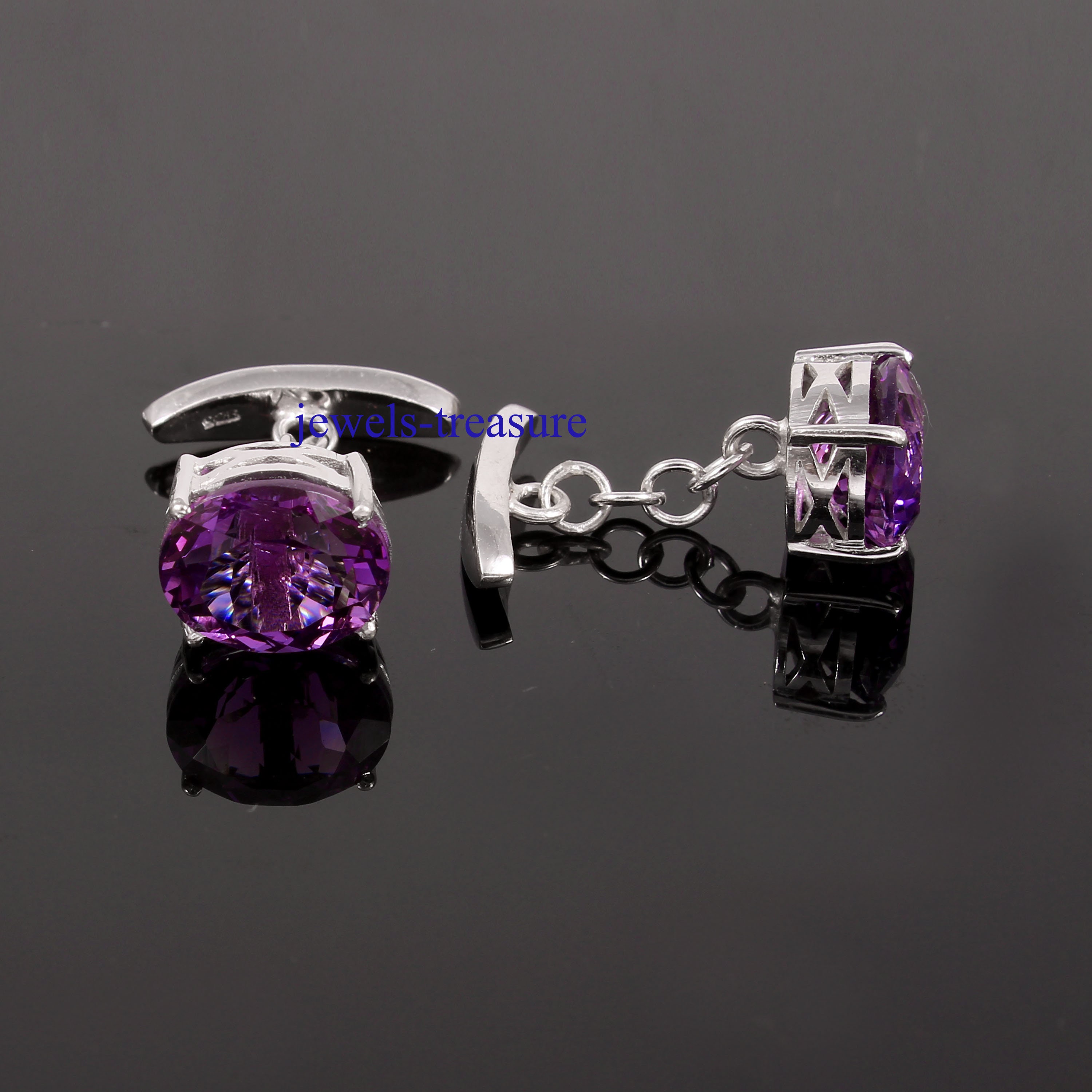 Amethyst Cufflinks Silver Men Cufflinks Amethyst Stone - Etsy UK