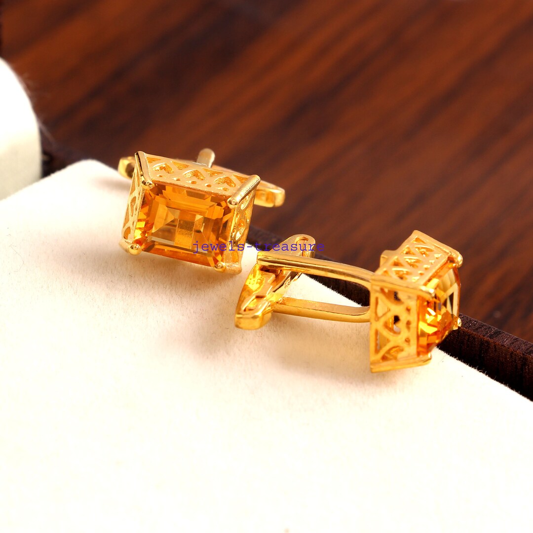 Citrine Cufflinks, Silver Cufflinks, Natural Citrine Cufflinks, Gold ...
