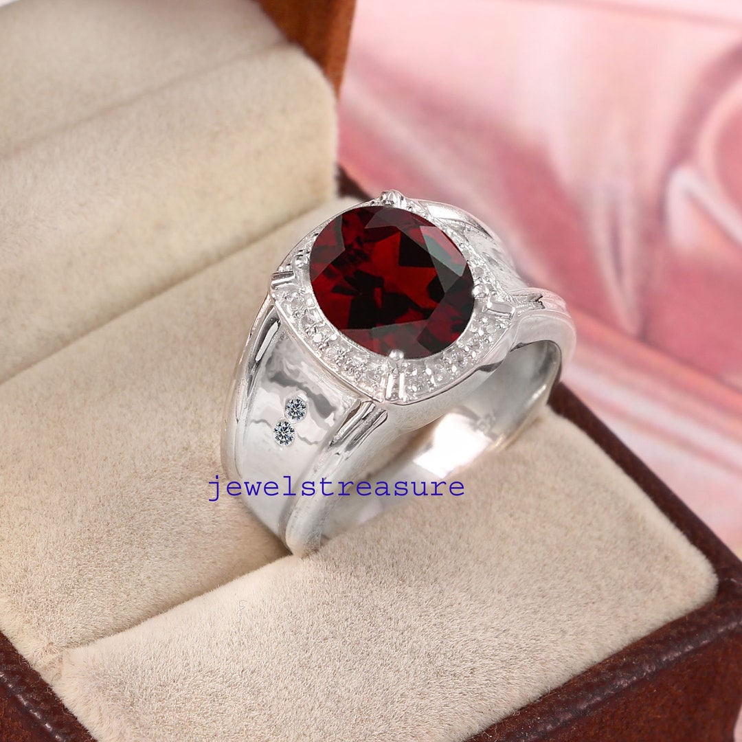 Garnet Men's Ring, Silver Ring for Men, Garnet Ring for Men, Natural ...