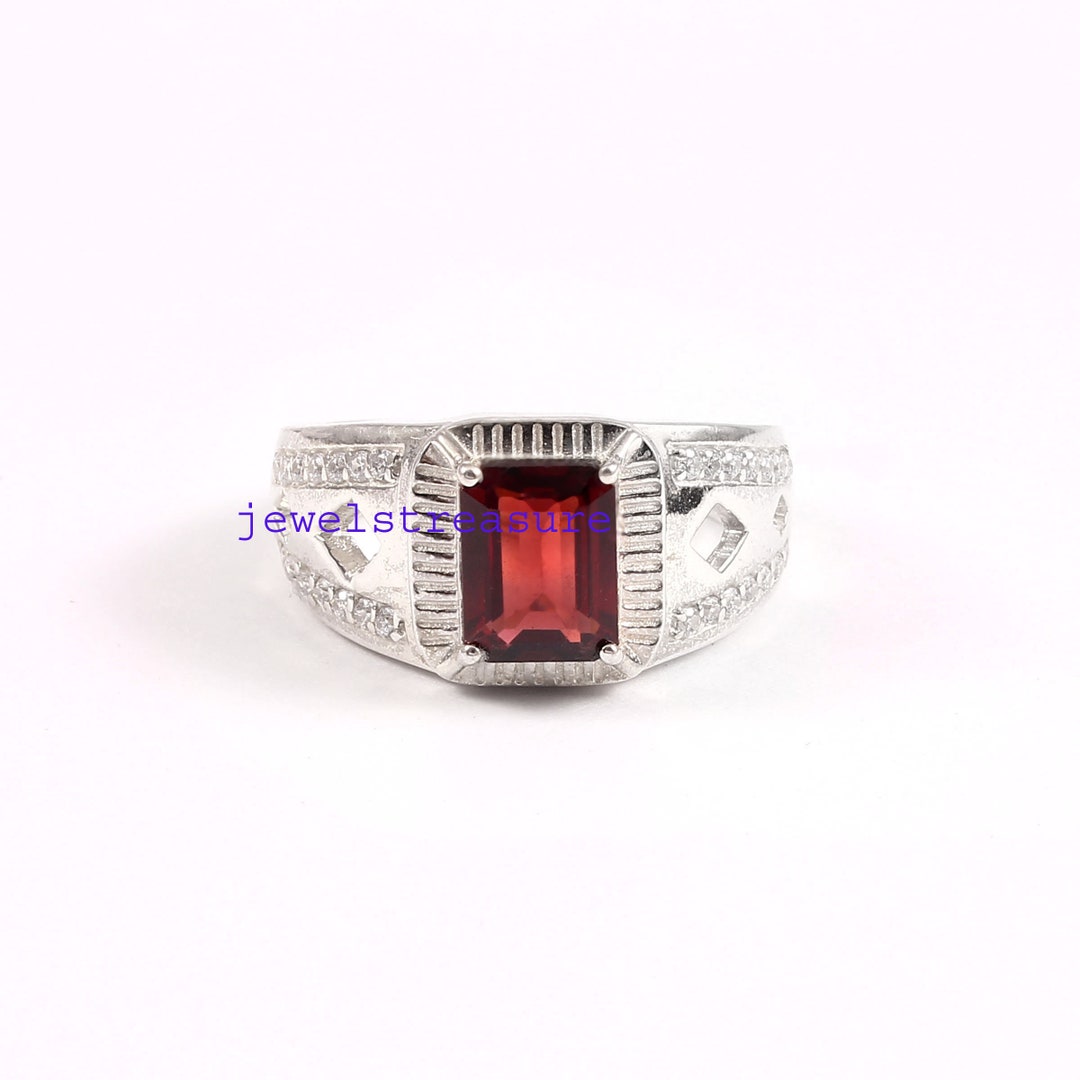 Garnet Men Ring, Silver Men Ring, Birth Stone Ring, Art Deco Ring ...