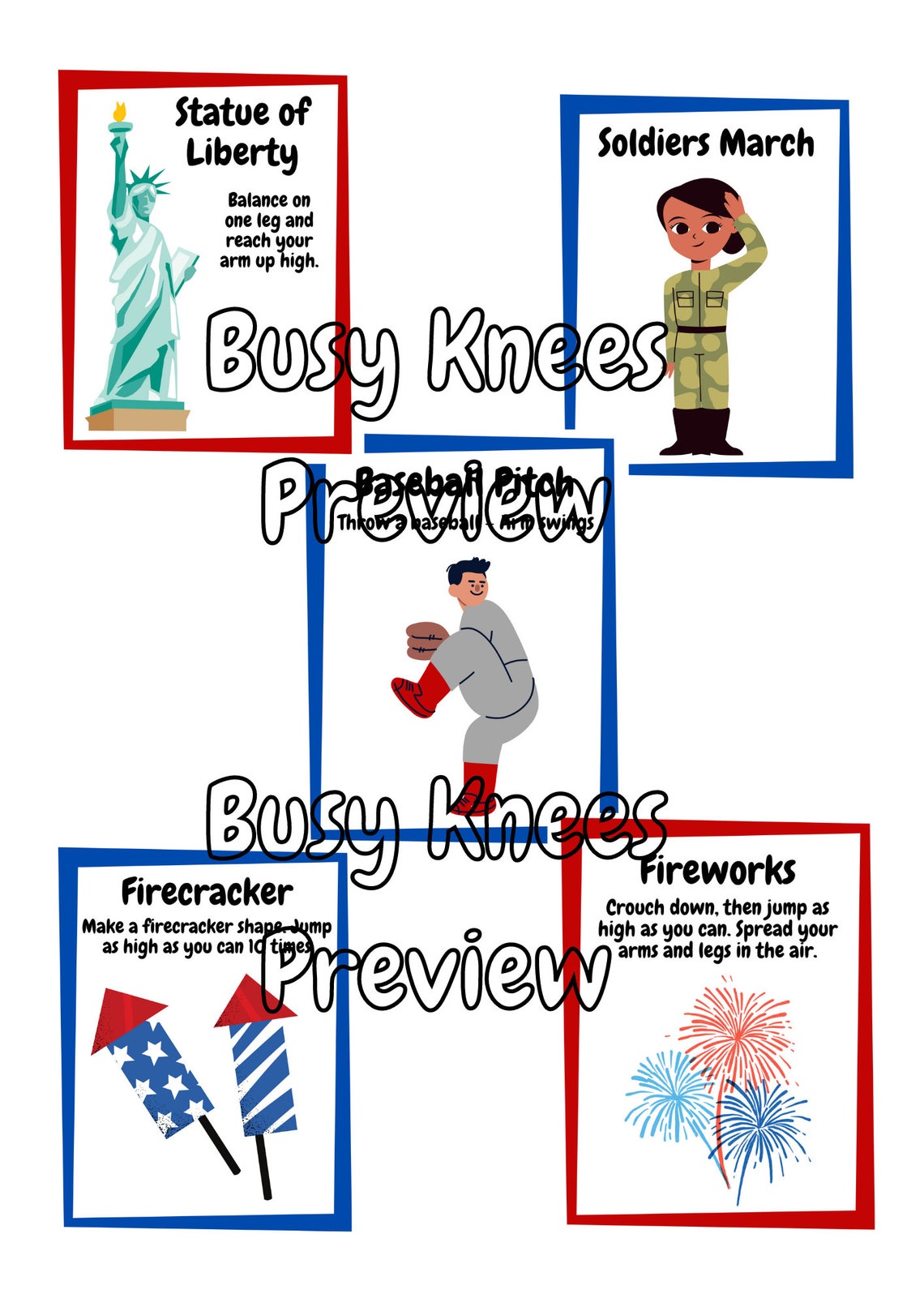 4th of July Game and Movement Cards, Action Cards, Circle Time ...