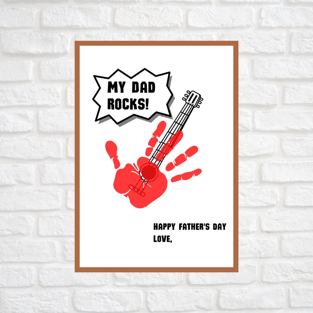 Father's Day Gift Hand Print Our Dad Rocks Printable for Dad Daddy DIY ...
