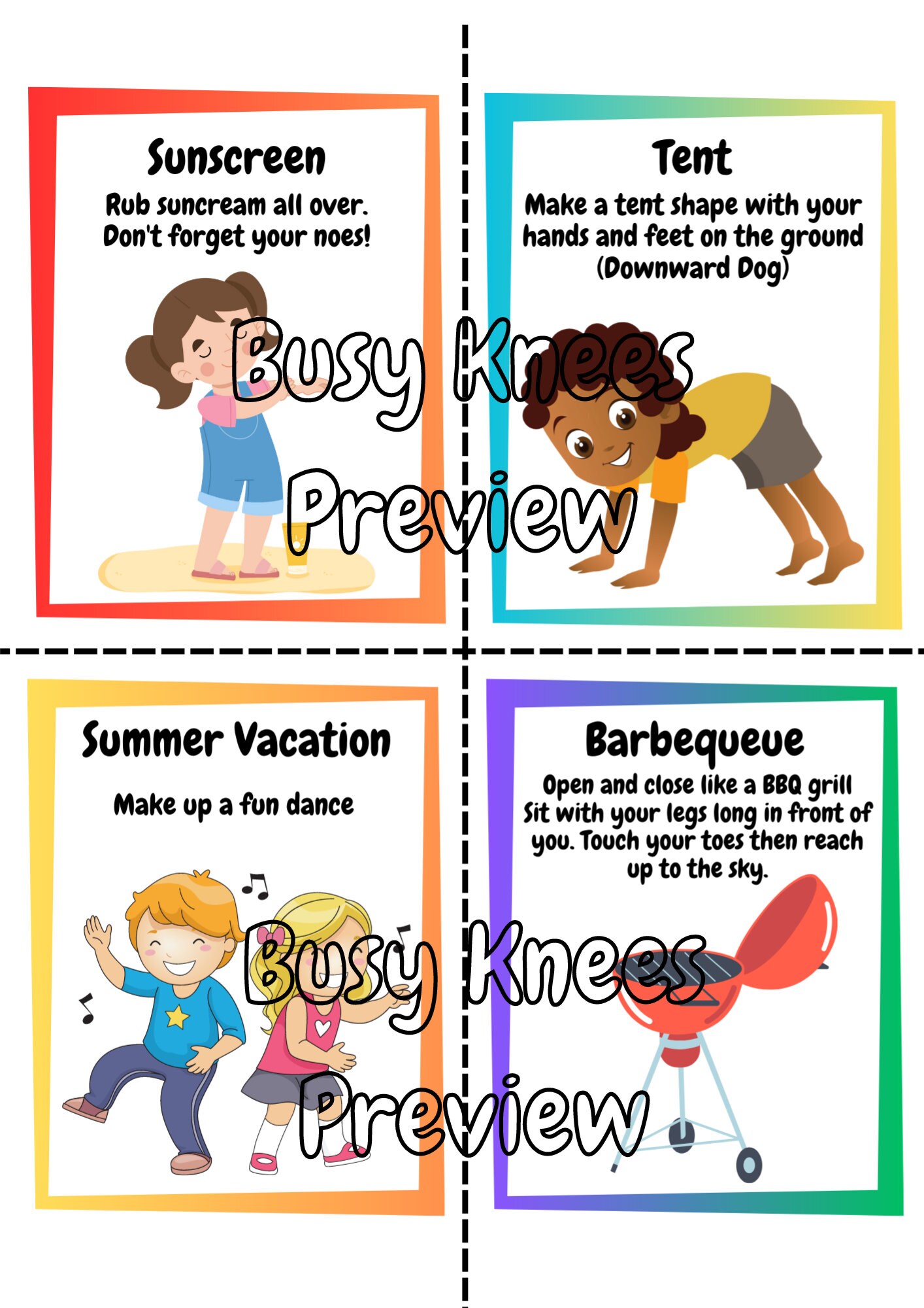 Summer Movement Break Cards, Brain Break Cards, Movement Break ...