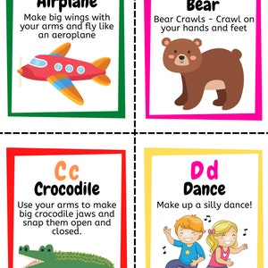 Alphabet Game, Movement Break Cards, Brain Break Cards, and Printable ...
