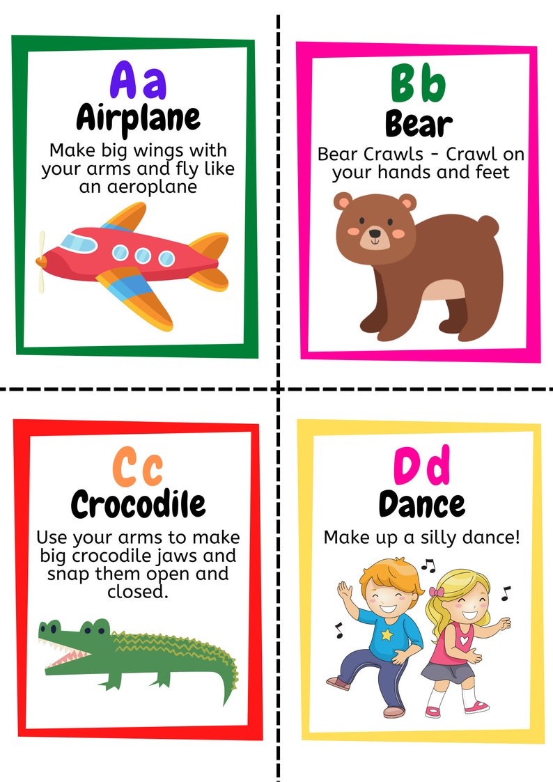 Alphabet Game, Movement Break Cards, Brain Break Cards, and Printable ...