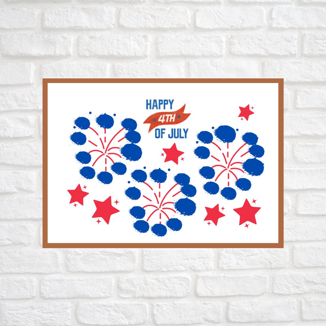 4th of July Fingerprint Art, Printable Firework Craft for Kids ...