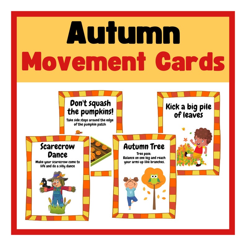 Fall Movement Cards and Brain Break Cards, Autumn Game, Fall Printable ...