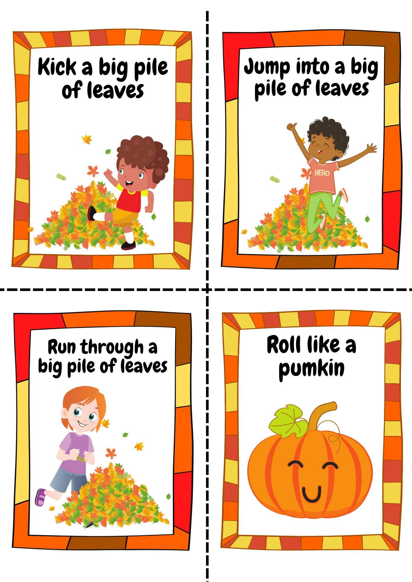 Fall Movement Cards and Brain Break Cards, Autumn Game, Fall Printable ...