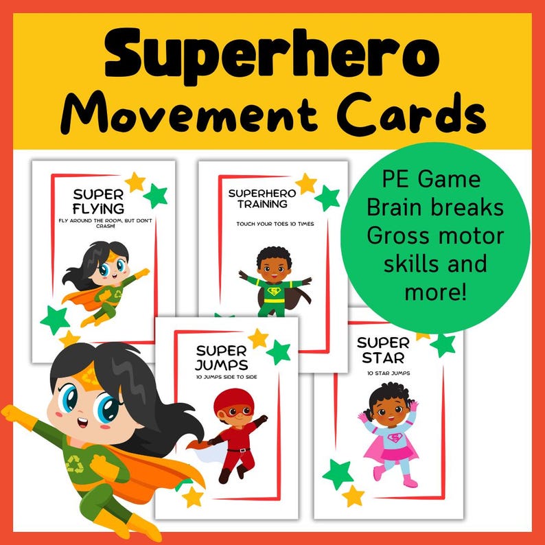 Superhero Movement Break Cards, Brain Break Cards, Movement Break, PE ...
