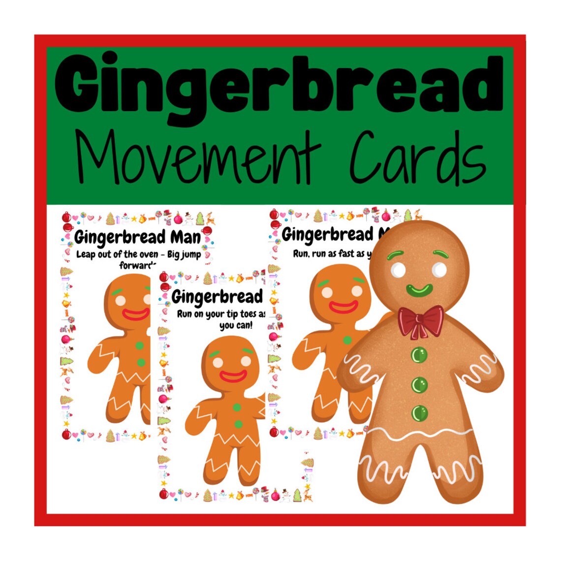 Gingerbread Man Movement Break Cards, Kids Christmas Game - Etsy