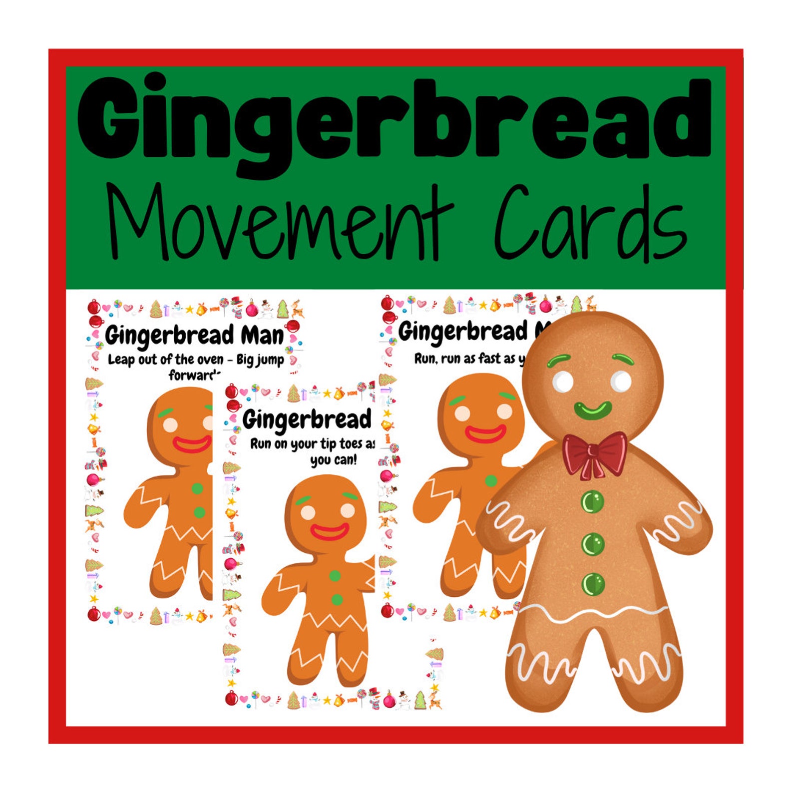 Gingerbread Man Movement Break Cards, Kids Christmas Game - Etsy