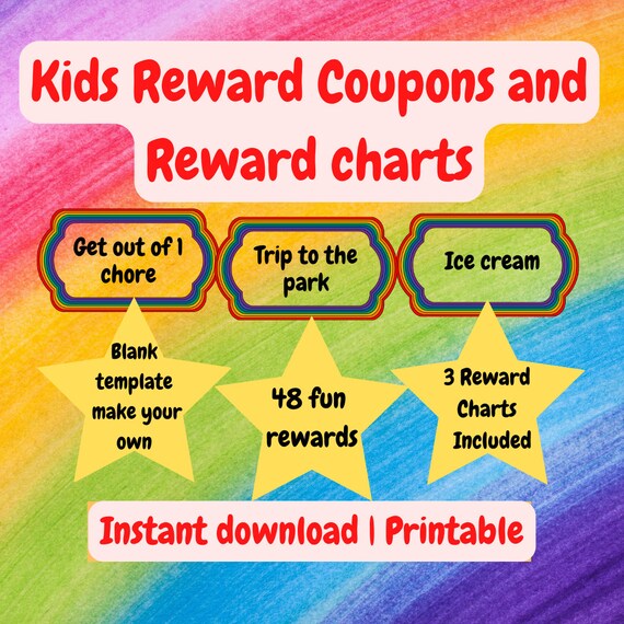 Reward Coupons and Reward Chart for Kids Fun Printable | Etsy