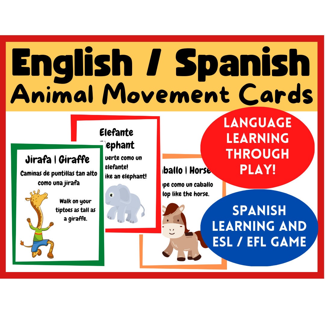 Learn Spanish Flashcards for Kids, Movement Break Cards, Brain Break ...