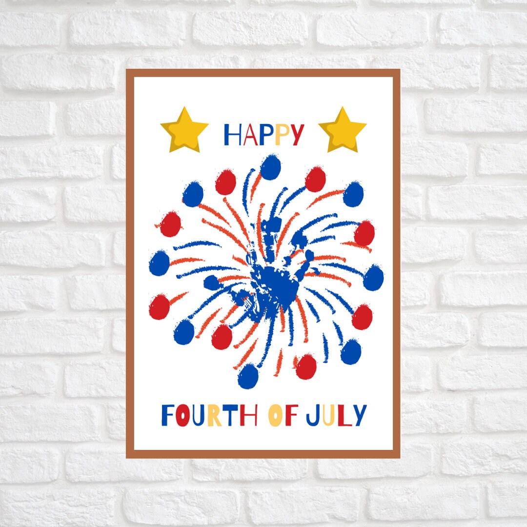 4th of July Fingerprint Art, Printable Firework Craft for Kids ...