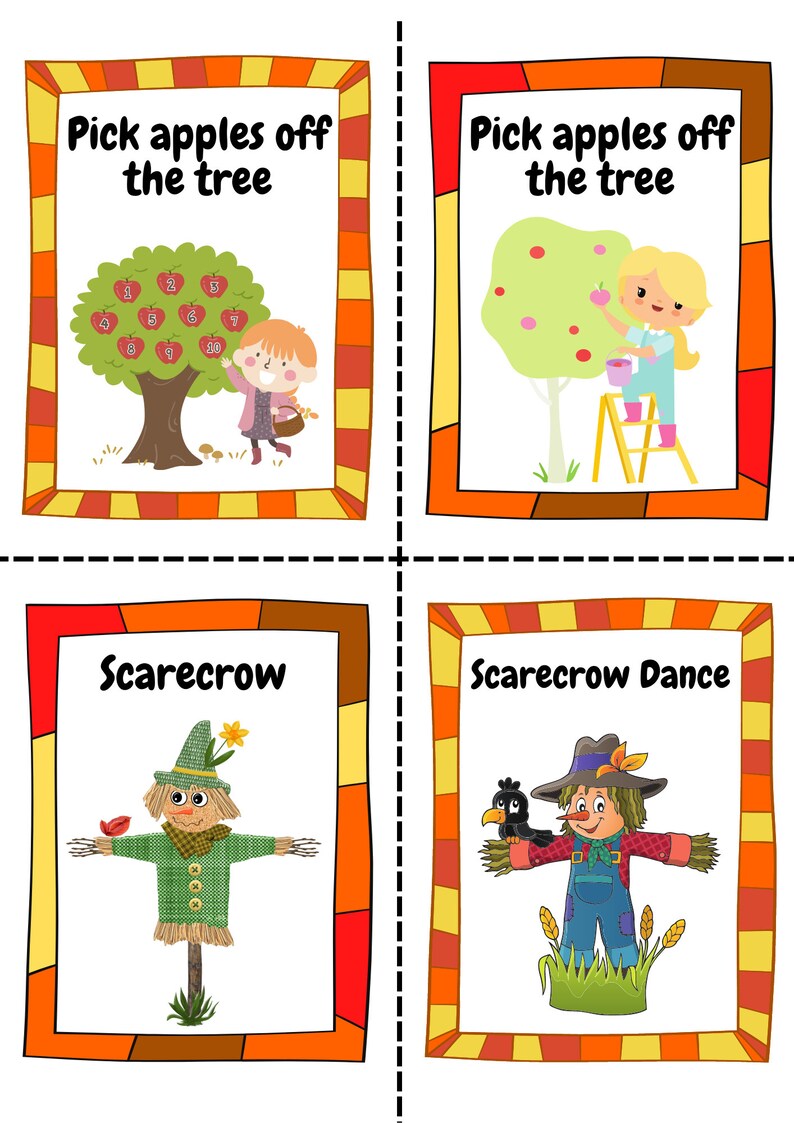 Fall Movement Cards and Brain Break Cards, Autumn Game, Fall Printable ...