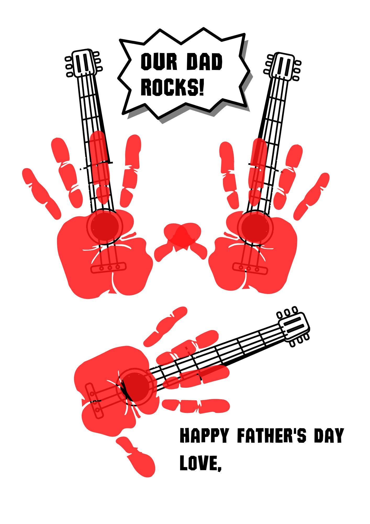 Father's Day Gift Hand Print Our Dad Rocks Printable for Dad Daddy DIY ...
