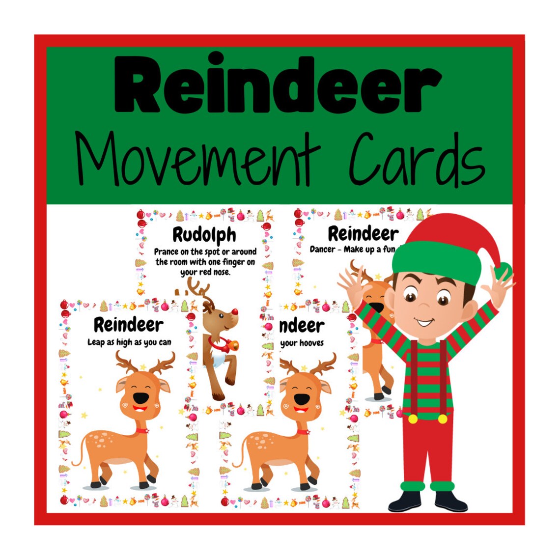 Reindeer Fitness and Movement Break Cards, Christmas Charades Game for ...