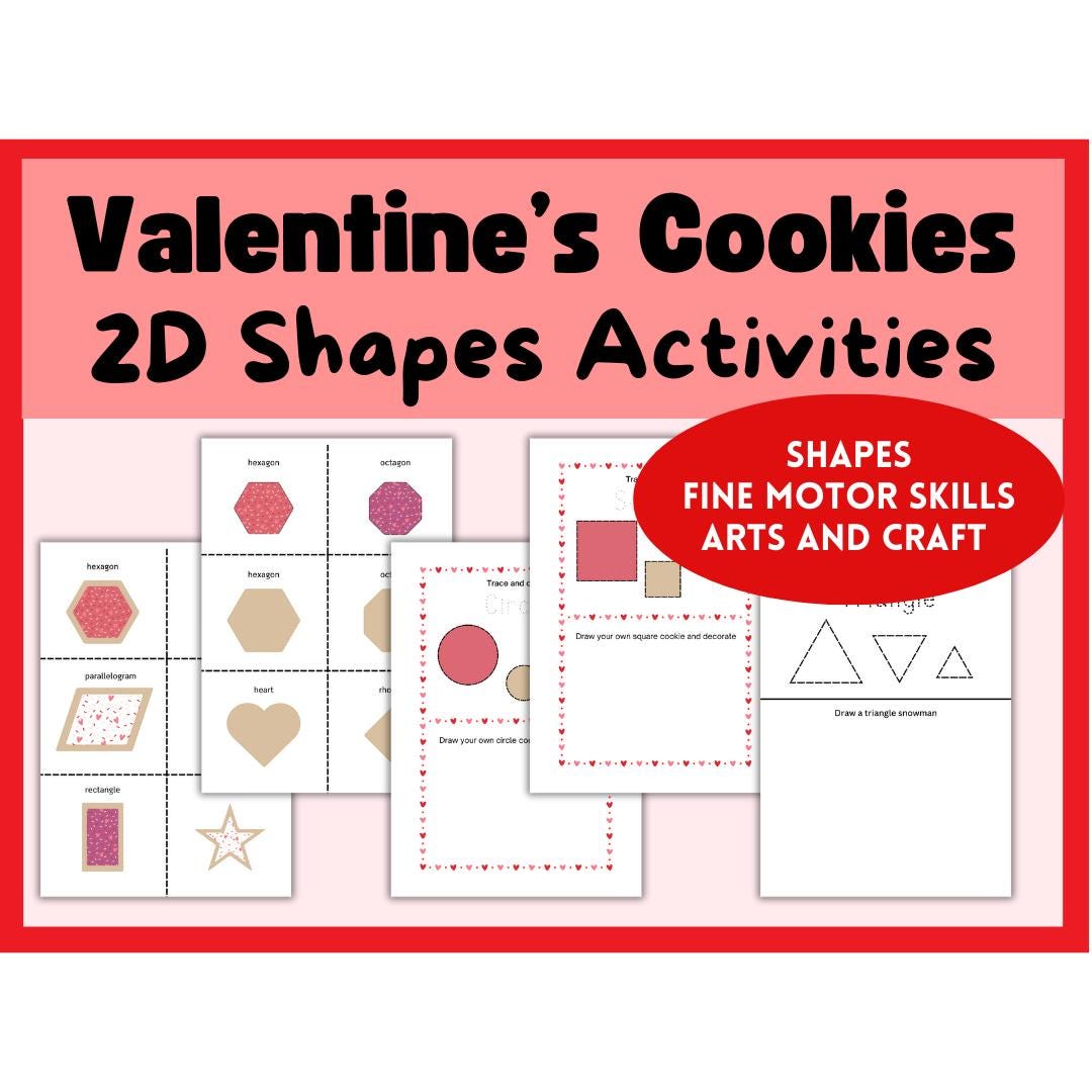 Valentine's Day Activity 2D Shapes Matching Tracing Worksheets ...