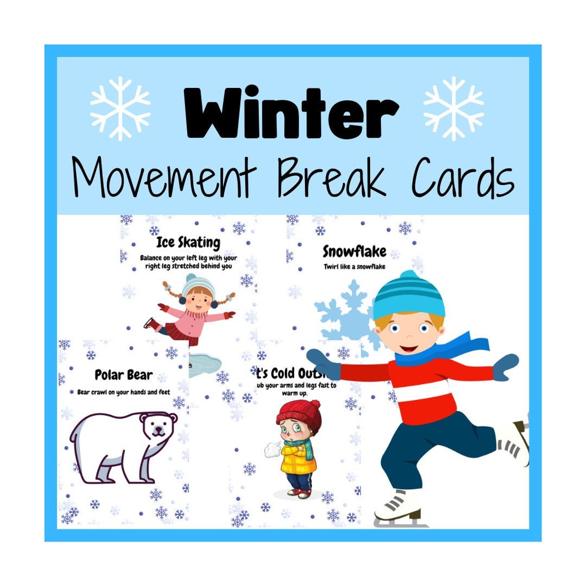 Winter Movement Break Cards, Brain Break Cards, Movement Break ...