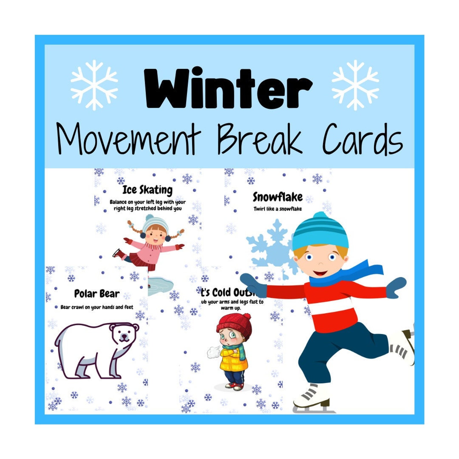 Winter Movement Break Cards, Brain Break Cards, Movement Break ...