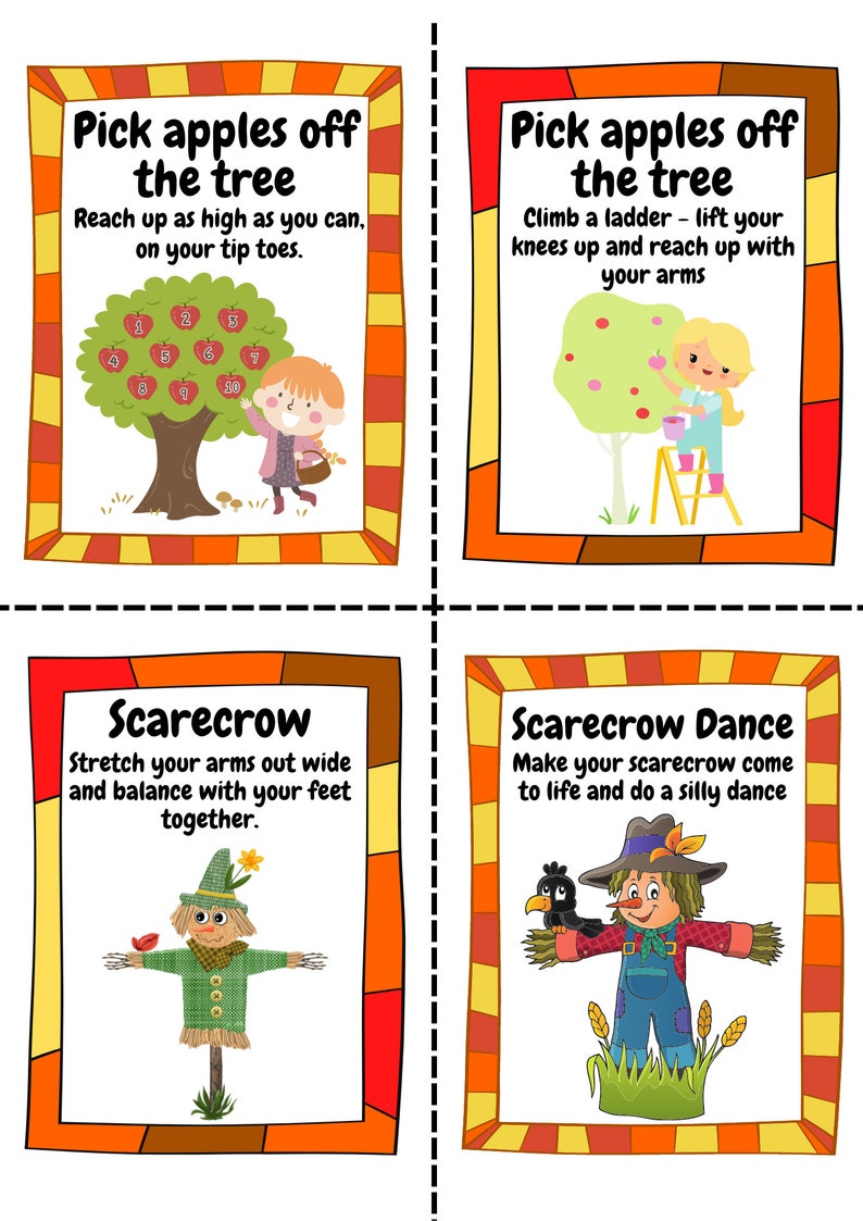 Fall Movement Cards and Brain Break Cards, Autumn Game, Fall Printable ...