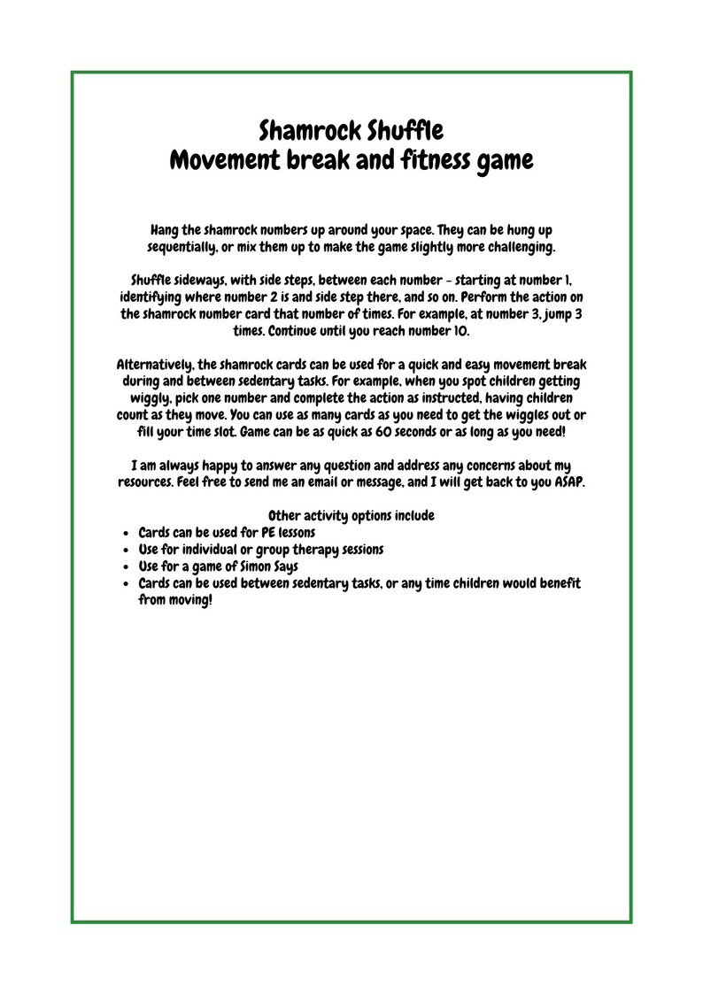 Shamrock Shuffle St Patricks Day Game for PE, Movement Break, and Brain ...