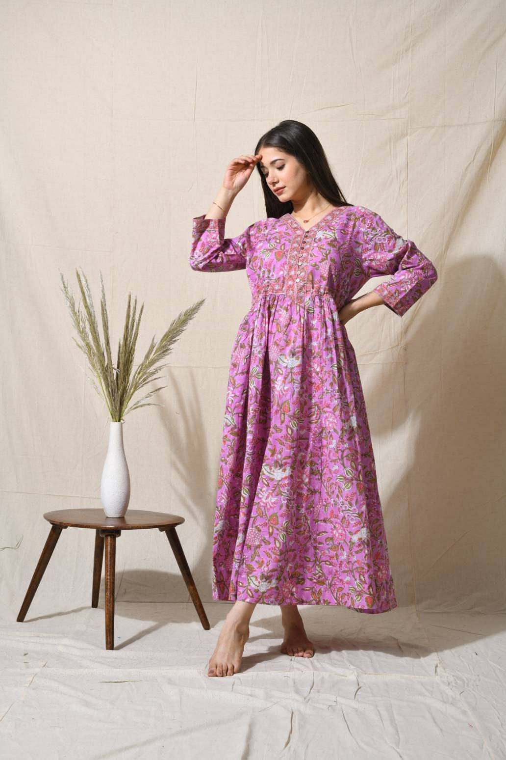 Cotton Floral Print Long Dress Indian Handmade Cotton Block Etsy