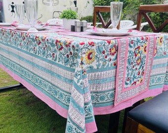 Pink Block Print Tablecloth - Etsy