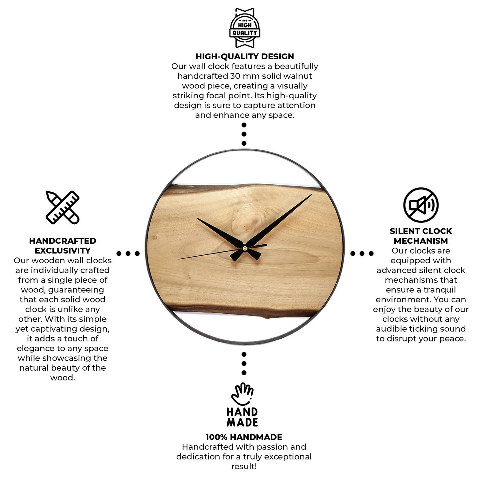 Chestnut Wood Wall Clock: Rustic Home Decor With Black Metal Frame - Etsy