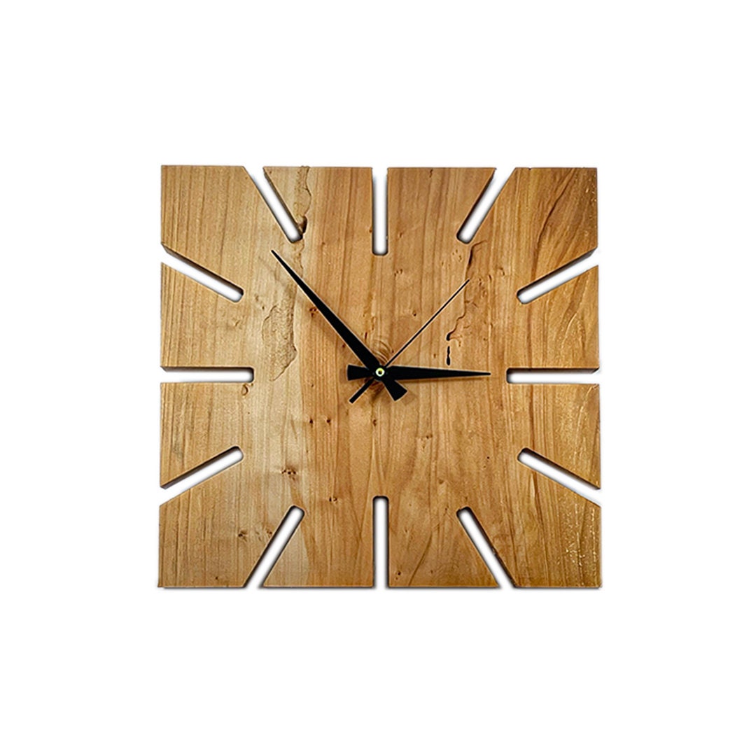 Square Walnut Wood Clock, Live Edge Wood, Minimalist Wall Art, Rustic ...