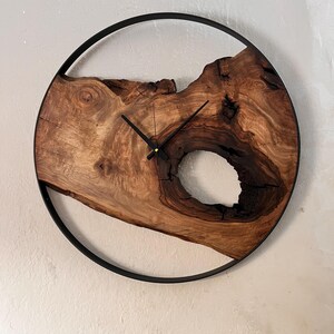 Metal Frame & Live Walnut Wood Clock, Large Wall Clock, Big Wood Wall Art, Oversized Wall Clock ...