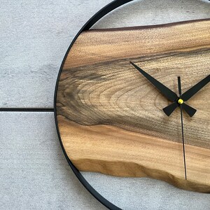 Modern Rustic Wall Clock – Black Iron Frame With Natural Walnut Wood ...