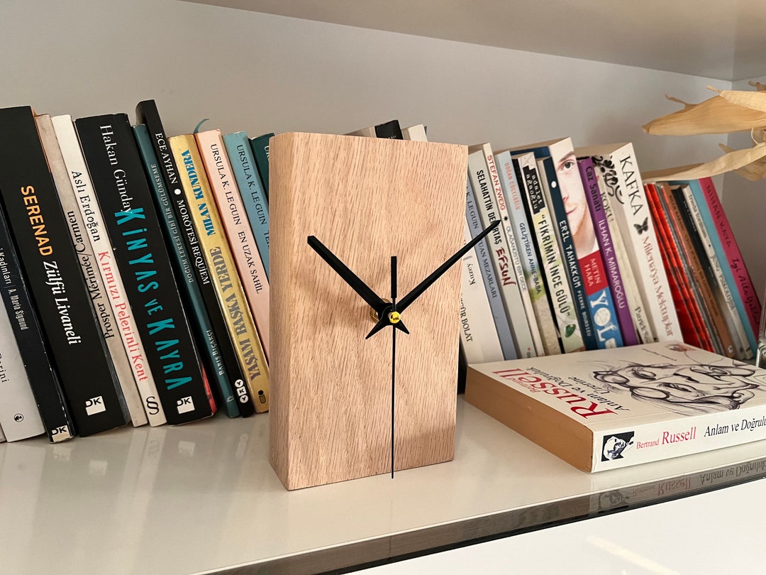 Handcrafted Minimalist Oak Wood Desk Clock – Modern Wooden Clock for ...