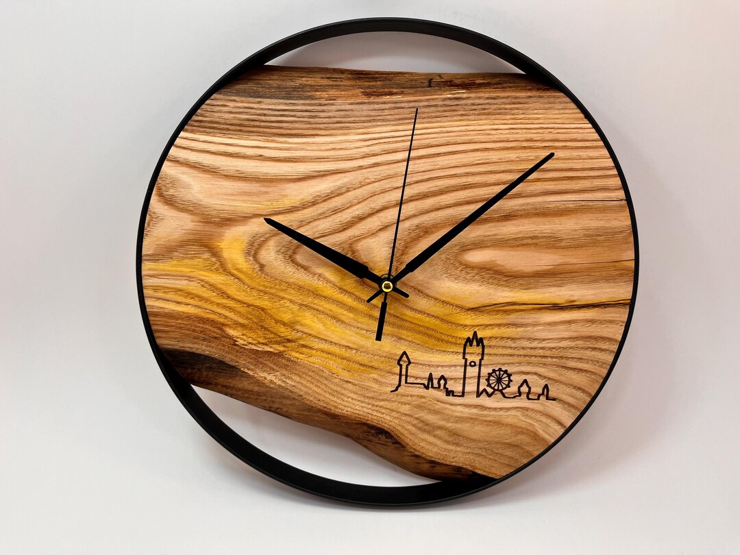 Customizable Chestnut Wood Wall Clock With Laser-etched Design - Etsy