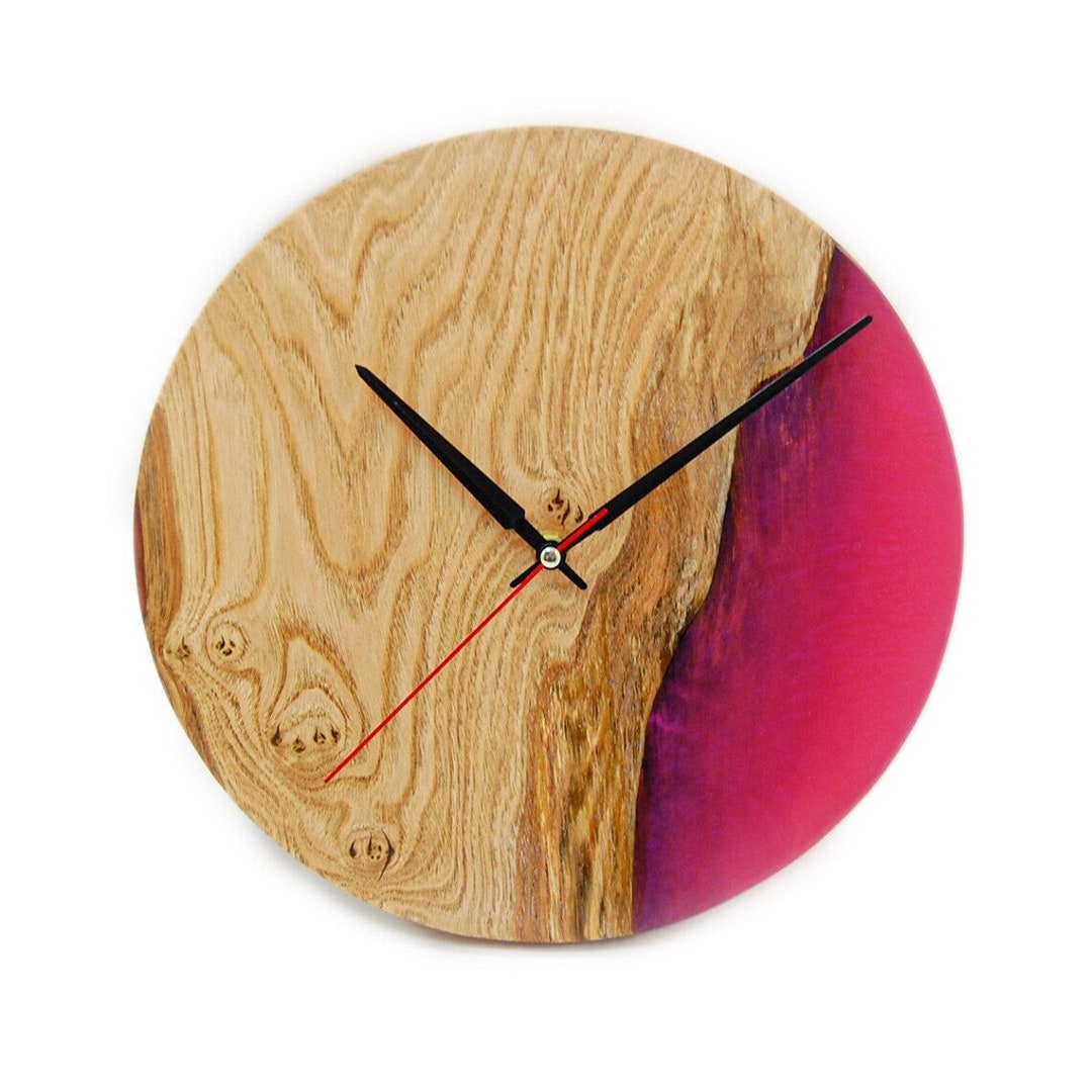 Personalized Pink Epoxy & Chestnut Wood Clock, Handmade Gifts, Wall Art ...