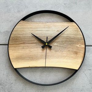 Walnut Wood Clock: Black Metal Frame, Modern Home Decor - Etsy