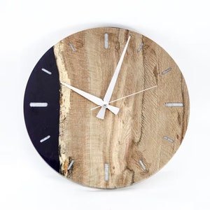 Dark Blue Epoxy & Oak Wood Clock, Live Edge Wood Art, Home Wall Decor ...
