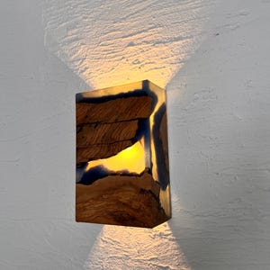 Handcrafted Olive Wood Wall Sconce: Blue Epoxy Ambient Light - Etsy