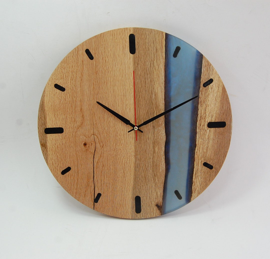 Blue Epoxy Oak Wood Clock: Rustic Live Edge Wall Art - Etsy
