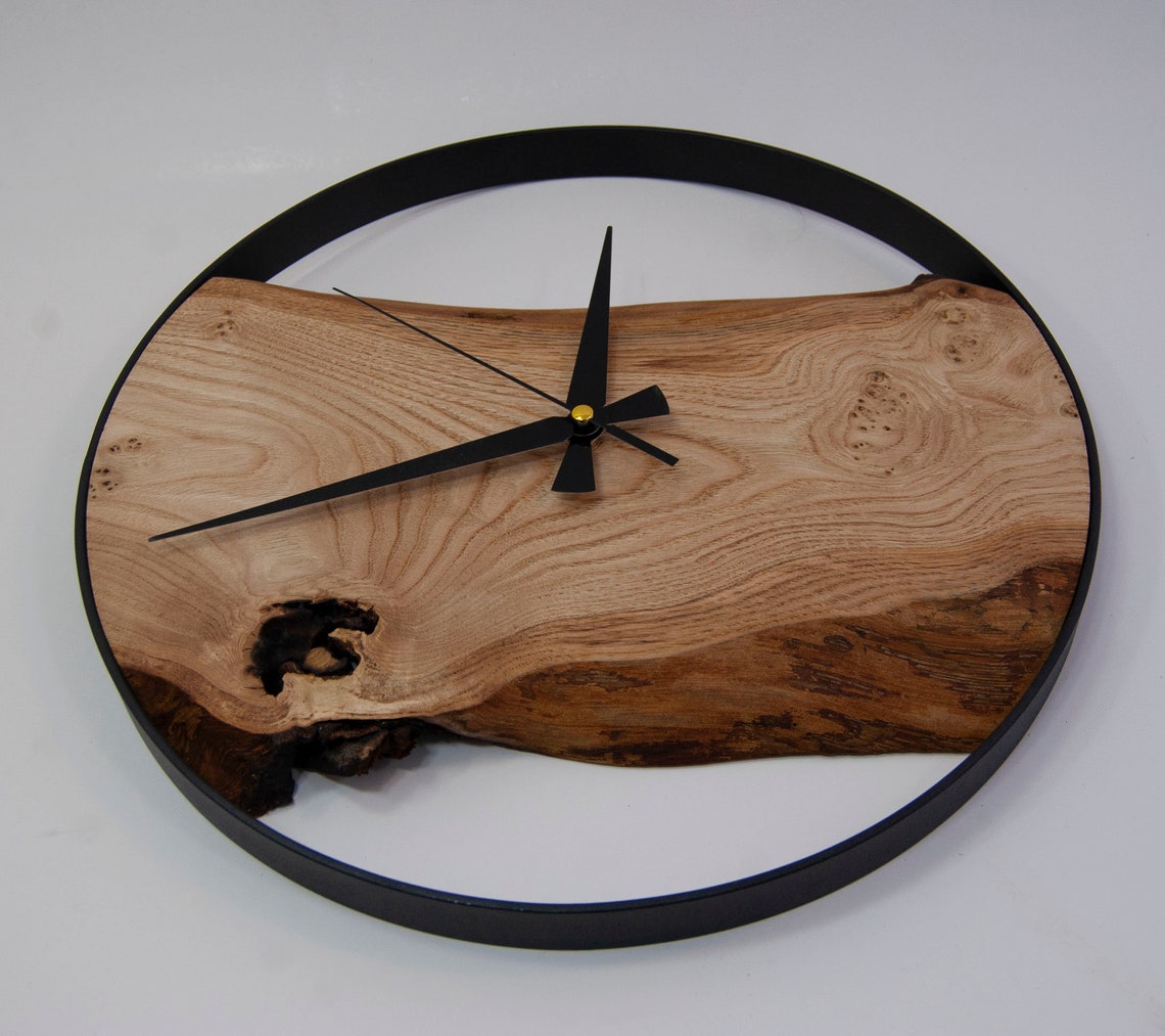 Chestnut Wood Wall Clock: Rustic Home Decor With Black Metal Frame - Etsy
