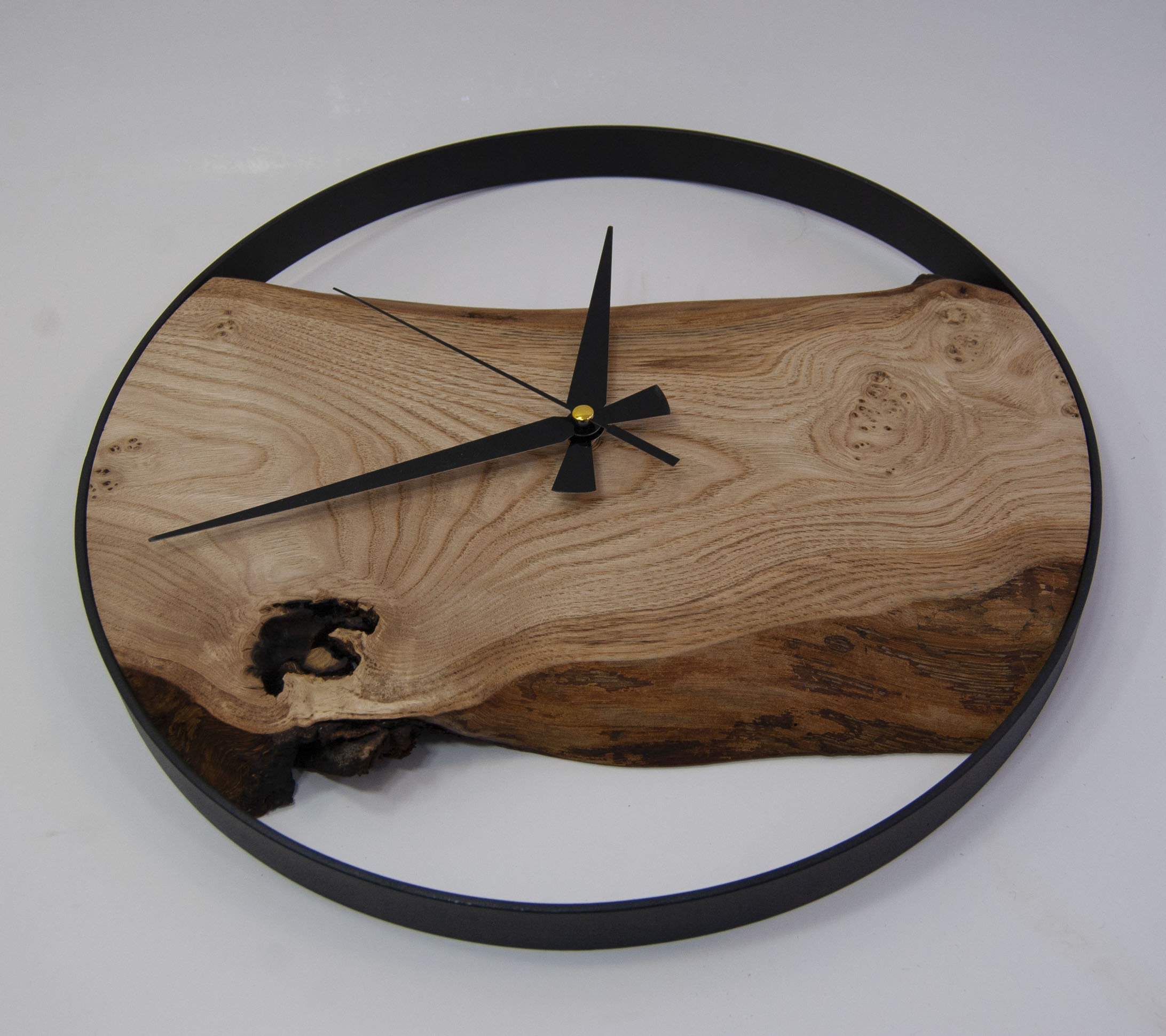 Chestnut Wood Wall Clock: Rustic Home Decor With Black Metal Frame - Etsy