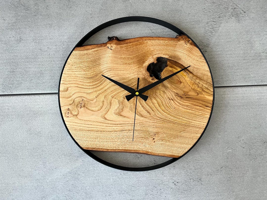 Large Chestnut Wood Wall Clock: Live Edge Rustic Decor - Etsy
