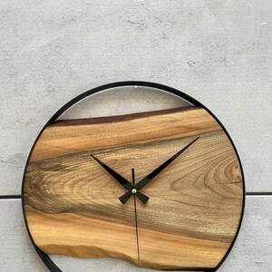 Modern Rustic Wall Clock – Black Iron Frame With Natural Walnut Wood ...