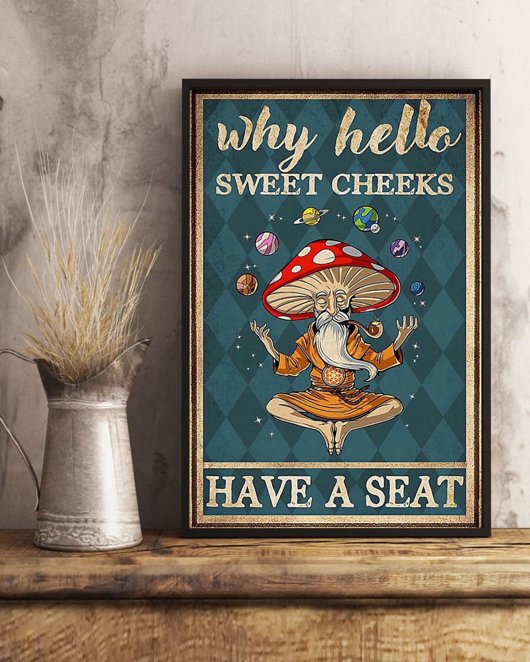 Why Hello Sweet Cheeks Poster, Hippie Yoga Art Print, Yoga Art, Hippie ...