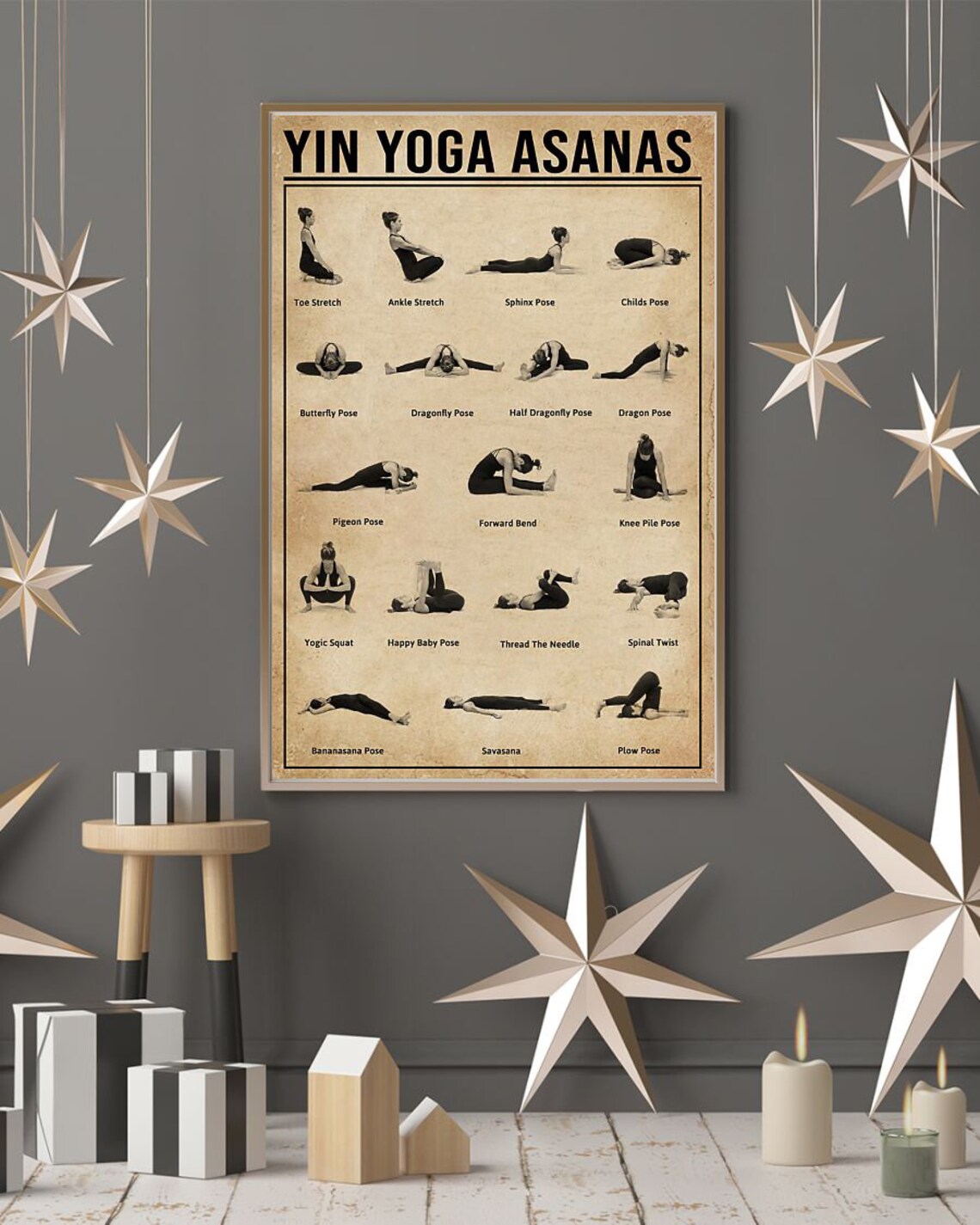 Yin Yoga Asanas Poster, Yoga Poster, Yoga Knowledge, Yoga Print, Yoga ...